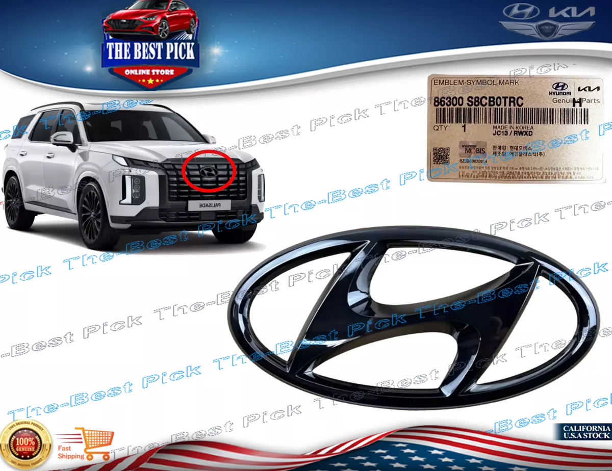 ⭐GENUINE⭐ FRONT Grille Emblem BLACK 86300S8CB0TRC Hyundai Palisade 202 ...